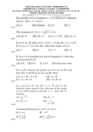 Relation, function worksheet class 12 (i) | DOCX