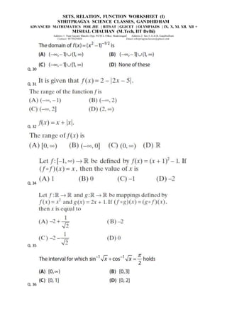 Relation, function worksheet class 12 (i) | DOCX