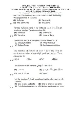 Relation, function worksheet class 12 (i)
