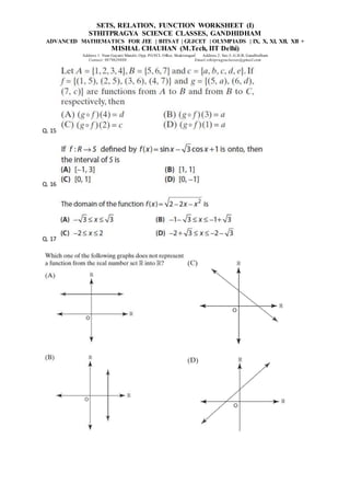 Relation, function worksheet class 12 (i) | PDF