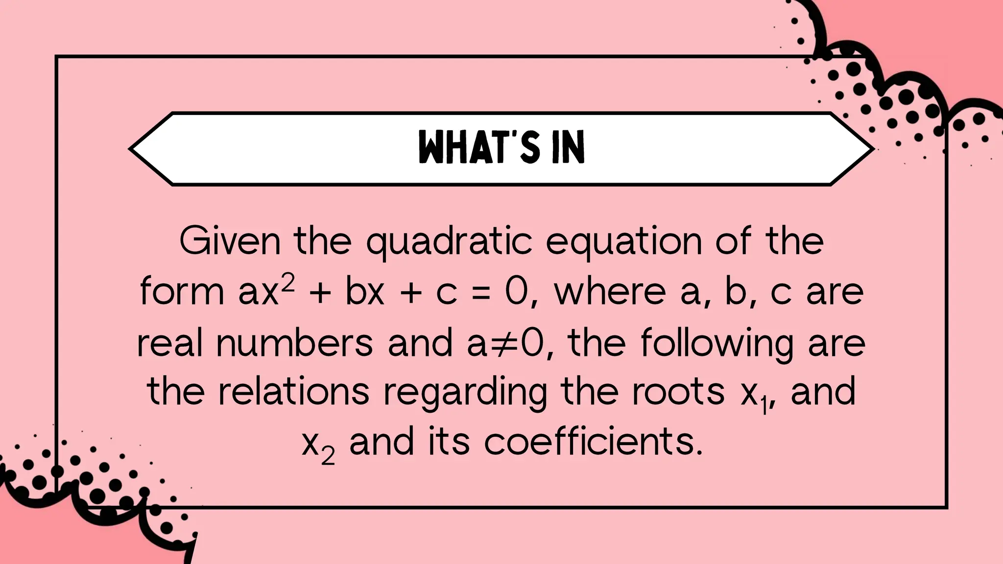 Relation Of Roots And Coefficient Of A Quadratic Equationpptx Physics Science