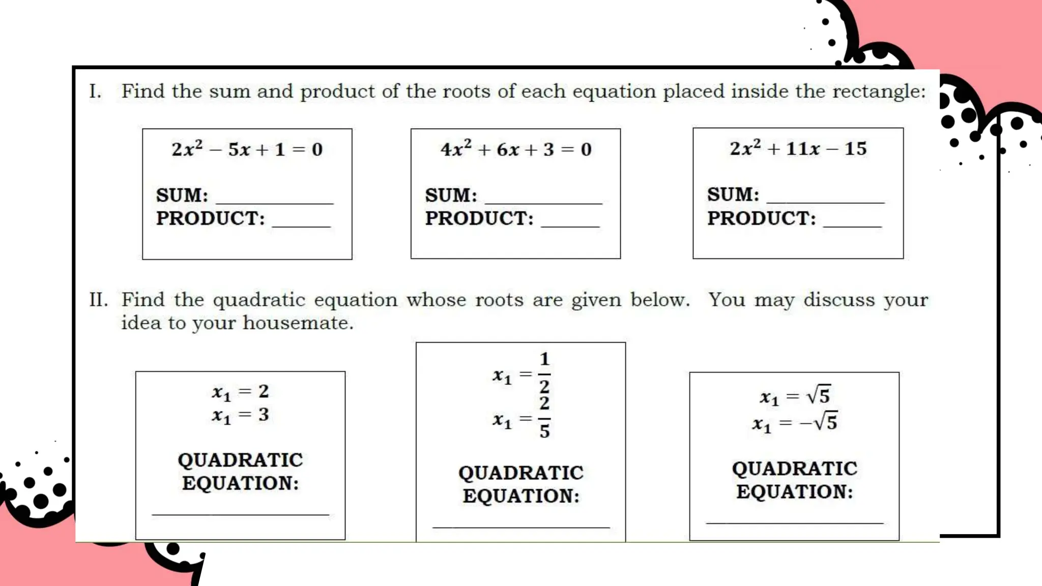 Relation Of Roots And Coefficient Of A Quadratic Equation Pptx