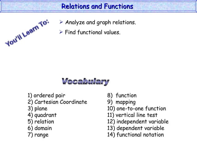 Relations and Functions (Algebra 2) | PPT