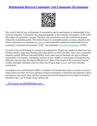 Relationship Between Community And Community Development | PDF