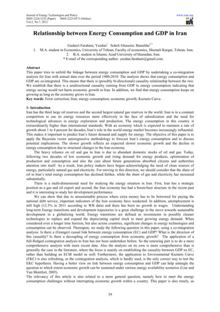 Relationship between energy consumption and gdp in iran | PDF