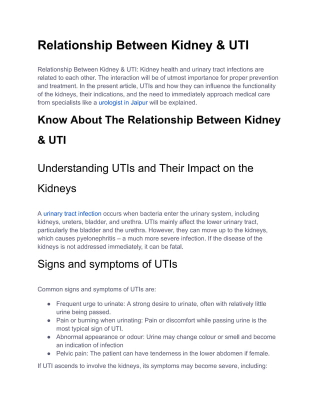 Relationship Between Kidney & UTI By Dr. Sanjay | PDF