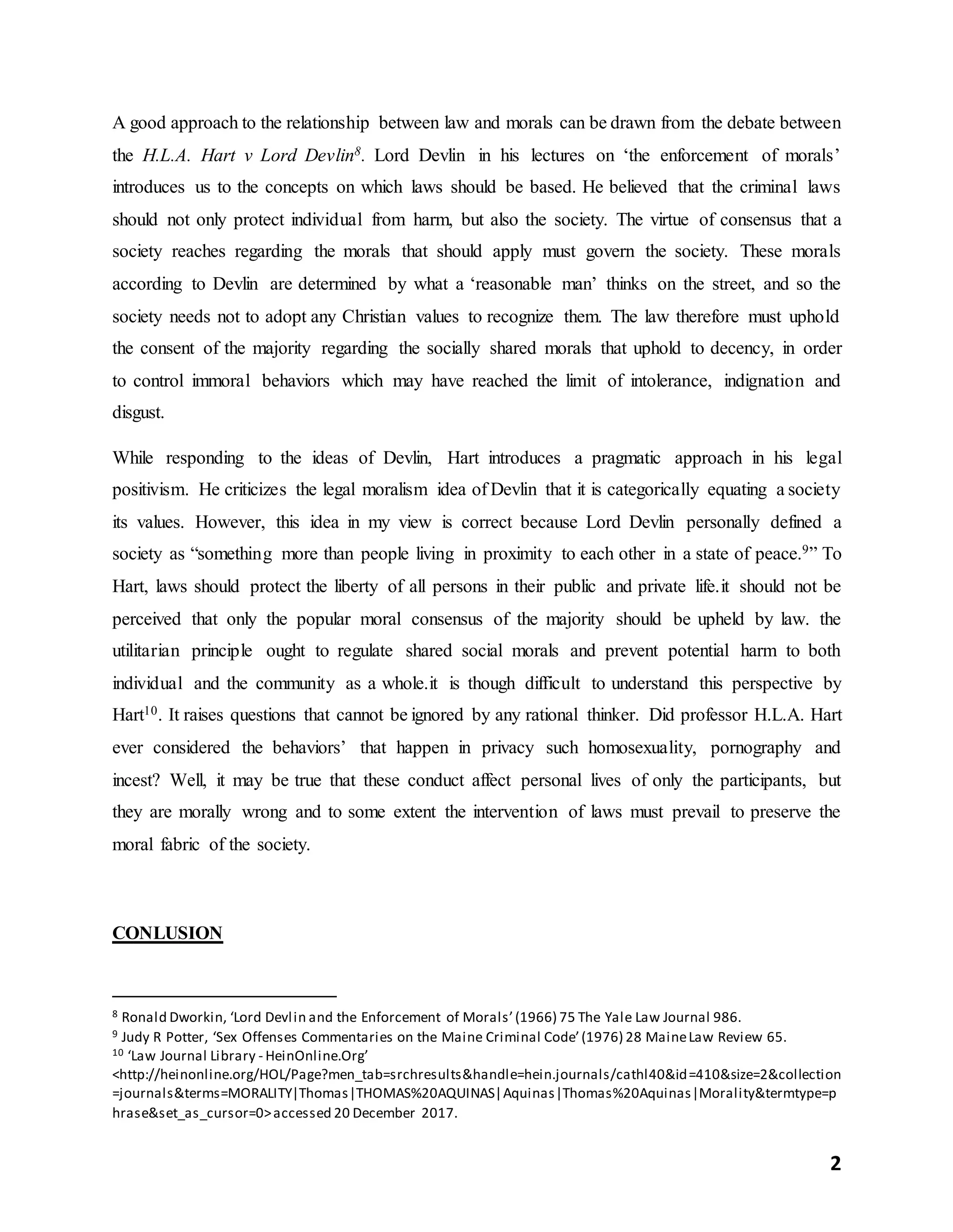 Relationship between law and morality assignment | DOCX