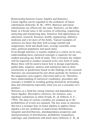 Relationship between Linear Algebra and StatisticsLinear algebra.docx
