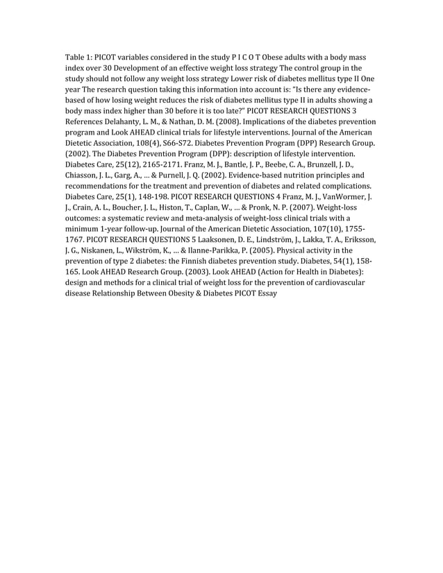 Relationship Between Obesity Diabetes PICOT Essay.pdf Relationship Between Obesity Diabetes PICOT Essay.pdf