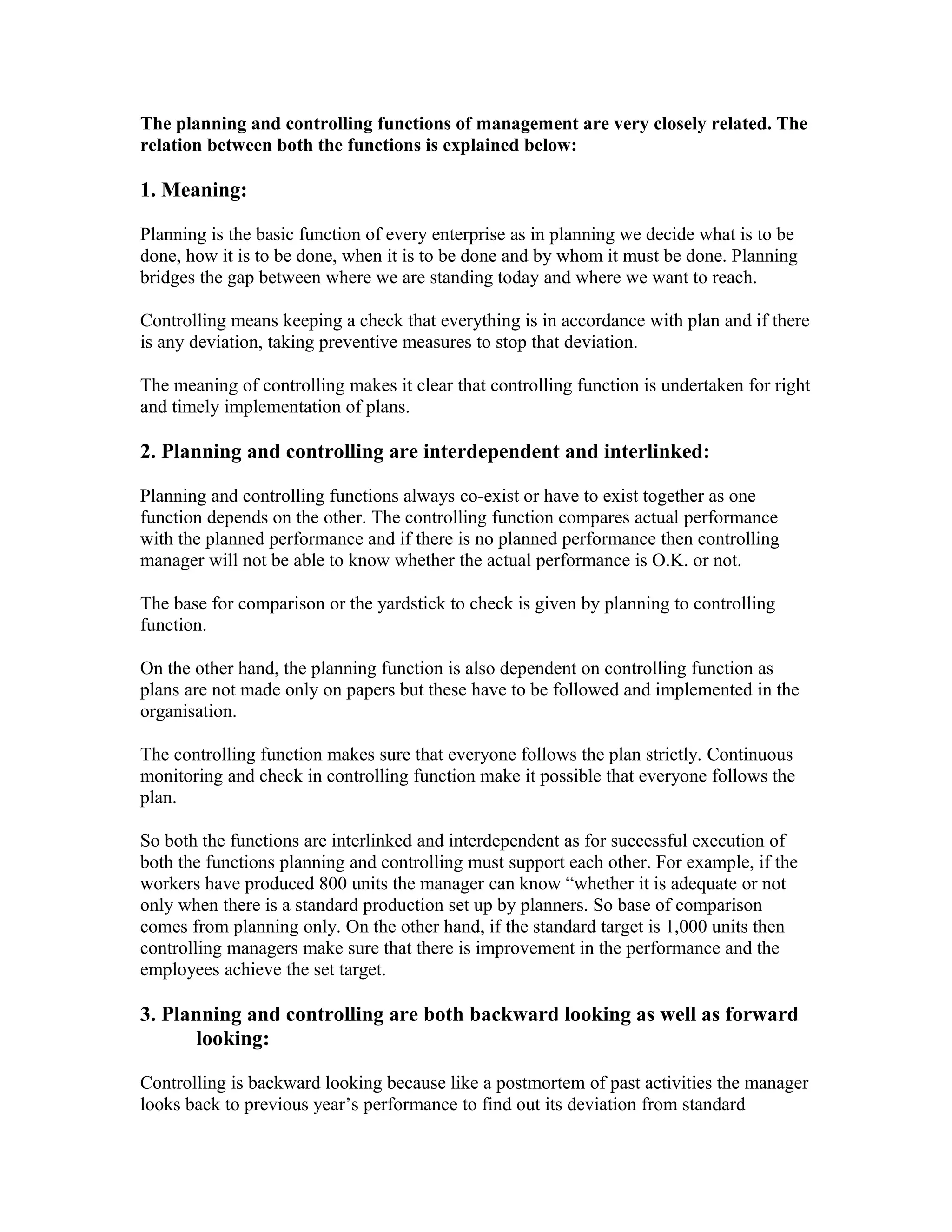 Relationship between planning and controlling | DOC