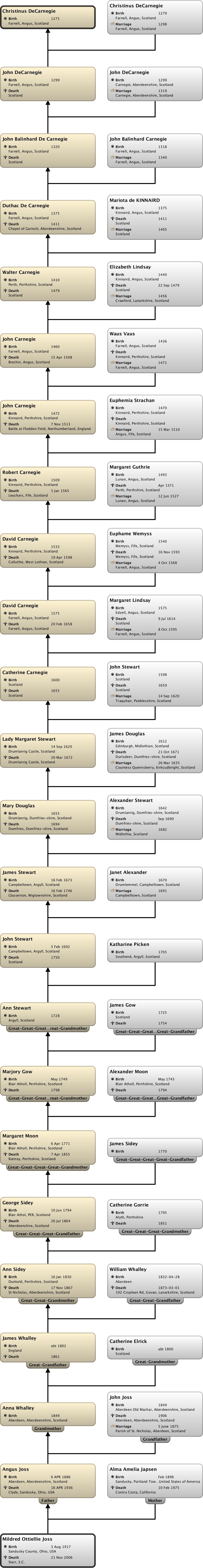 Relationship chart mildred ottiellie joss christinus de carnegie