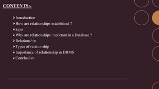 RELATIONSHIP IN DBMS.pptx | Databases | Computer Software and Applications