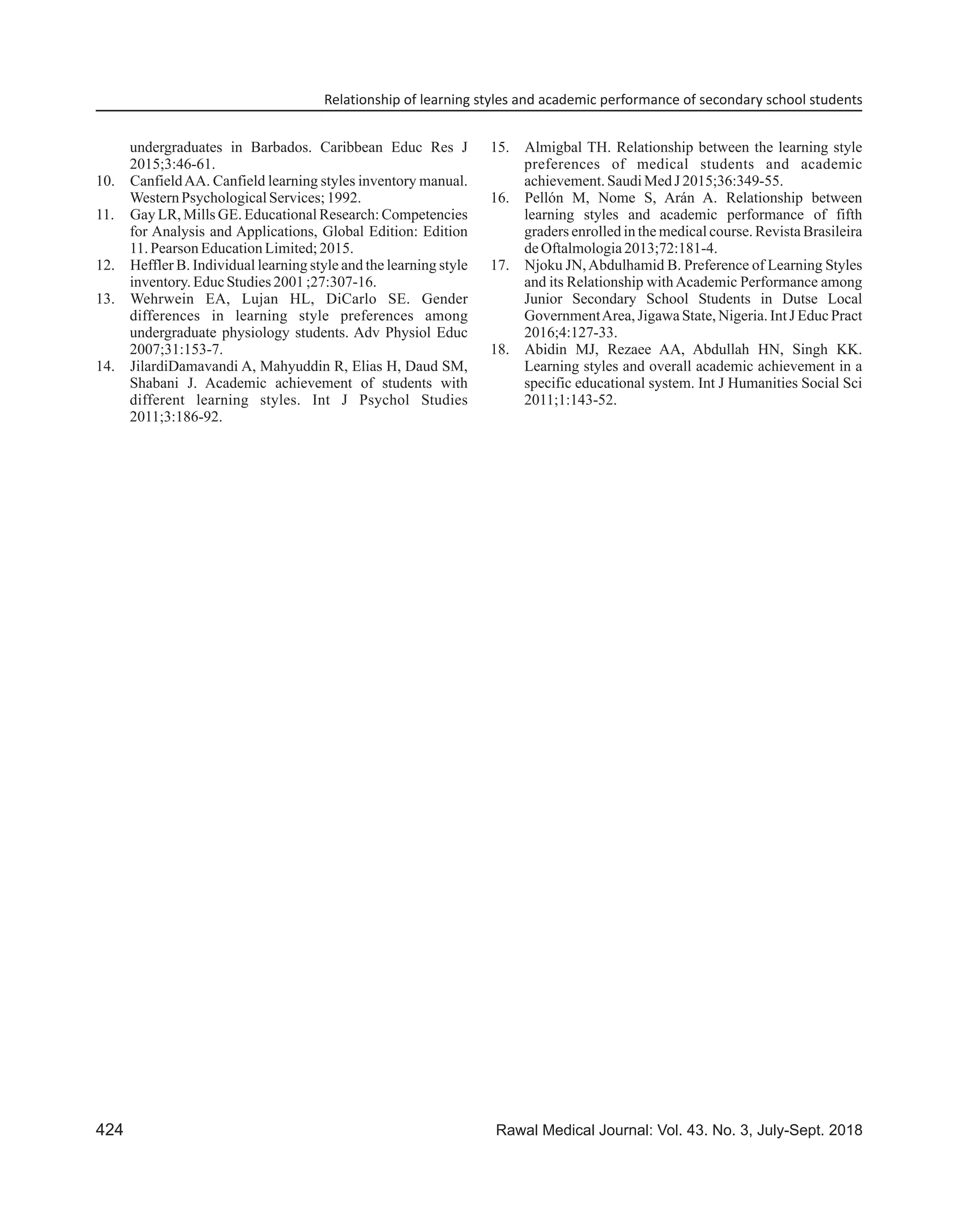 Relationship of learning styles and academic performance of secondary ...