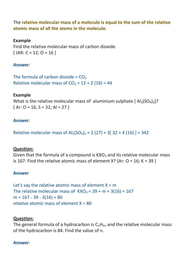 Relative atomic mass | DOCX | Chemistry | Science