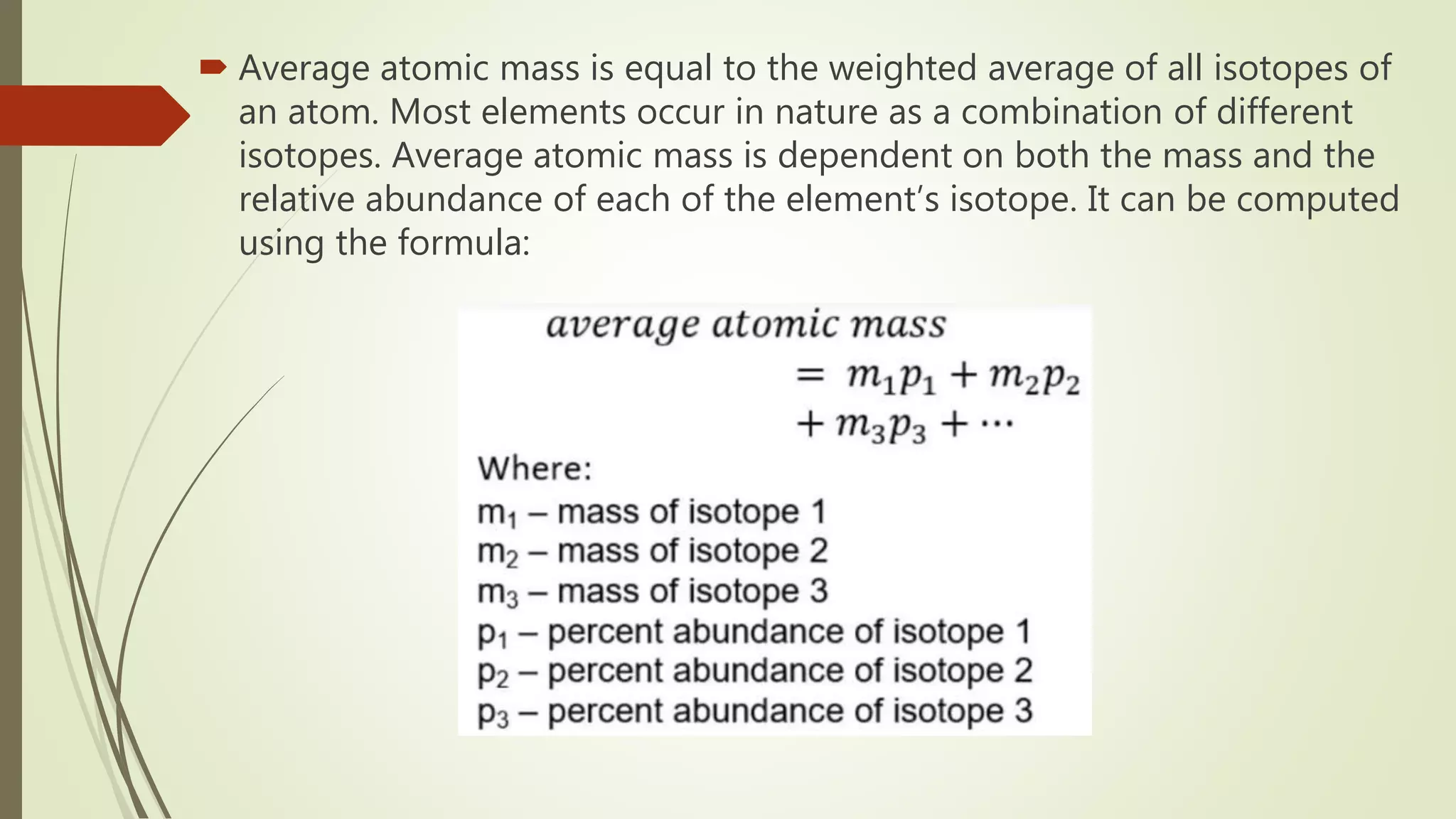 Relative atomic mass, average atomic mass, | PPTX