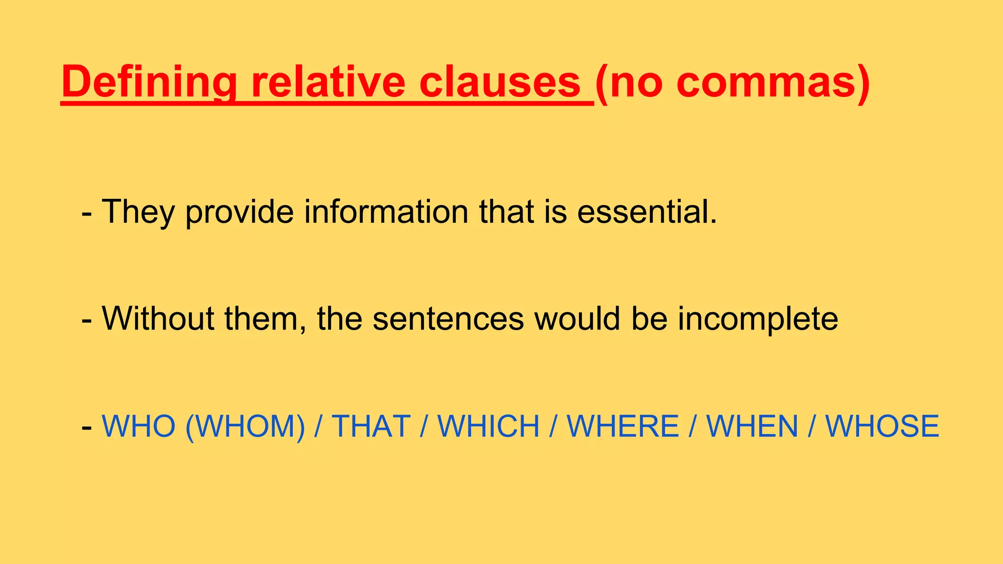 Relative clauses. defining and non defining presentacion | PDF
