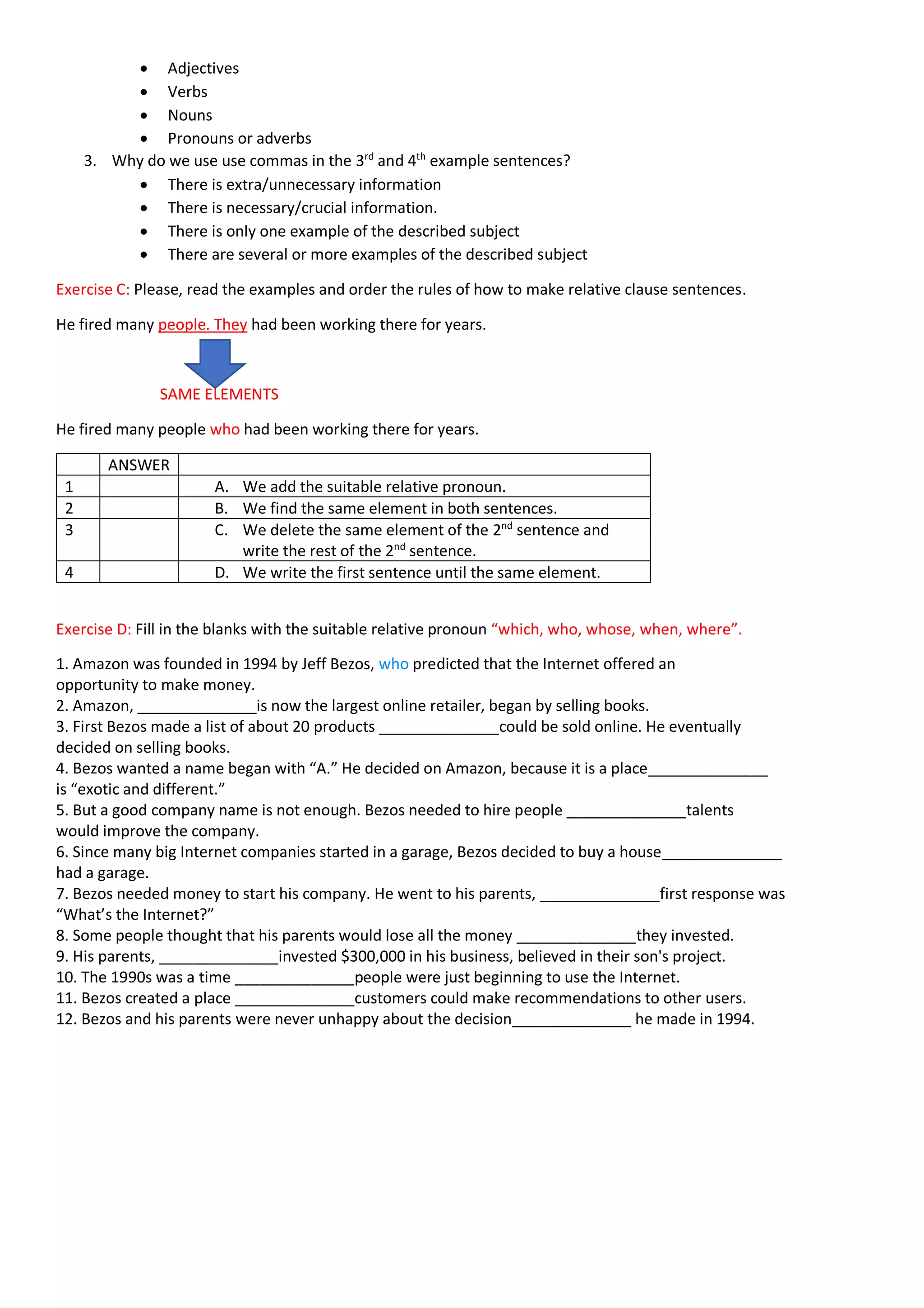 Relative clauses with subject pronoun, adjective clauses reading | PDF
