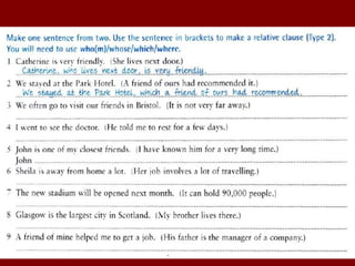 Relative Clauses 2 Exercises - Whose - Non-Defining | PPT