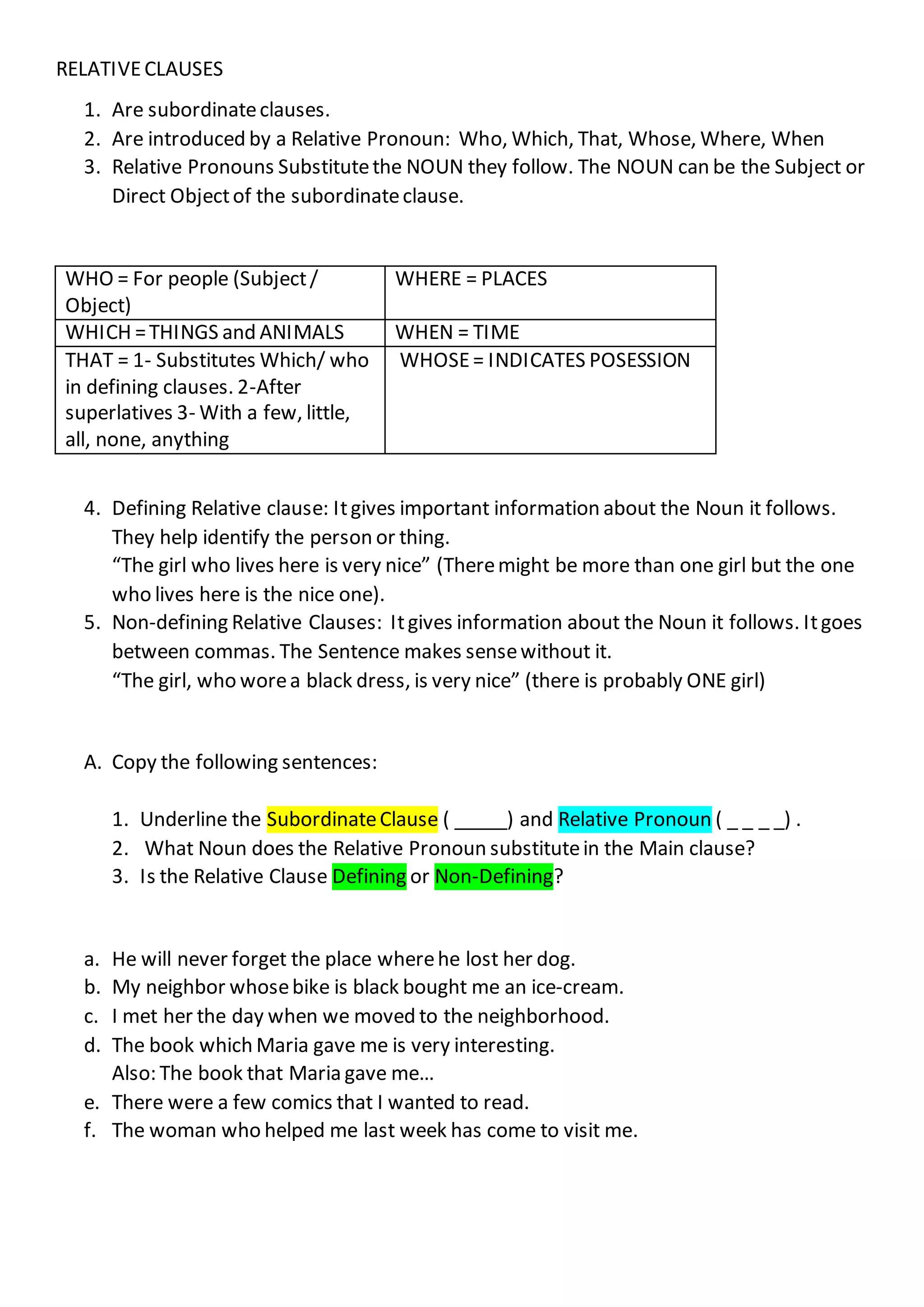 Relative clauses and pronouns | PDF