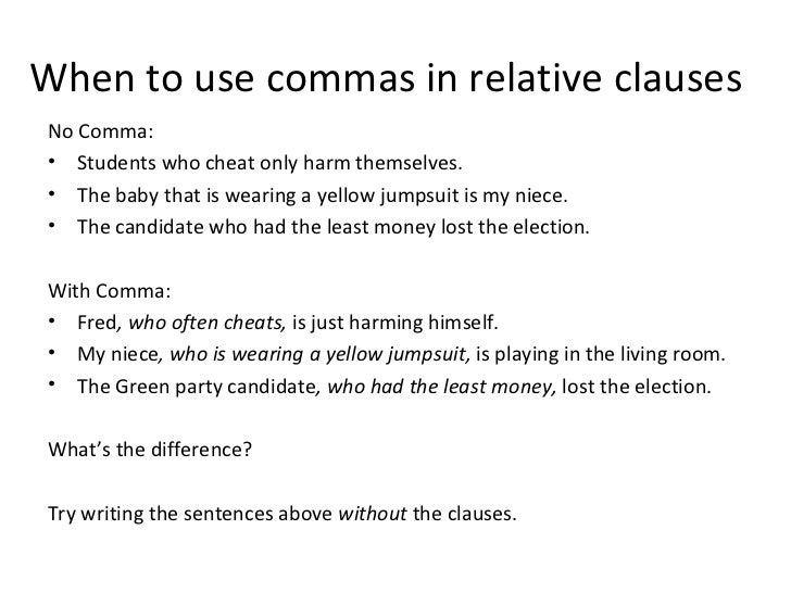 Relative clauses commas reductions