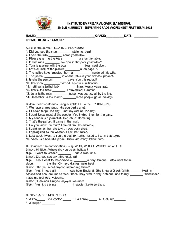 Relative clauses worksheet 2 | PDF