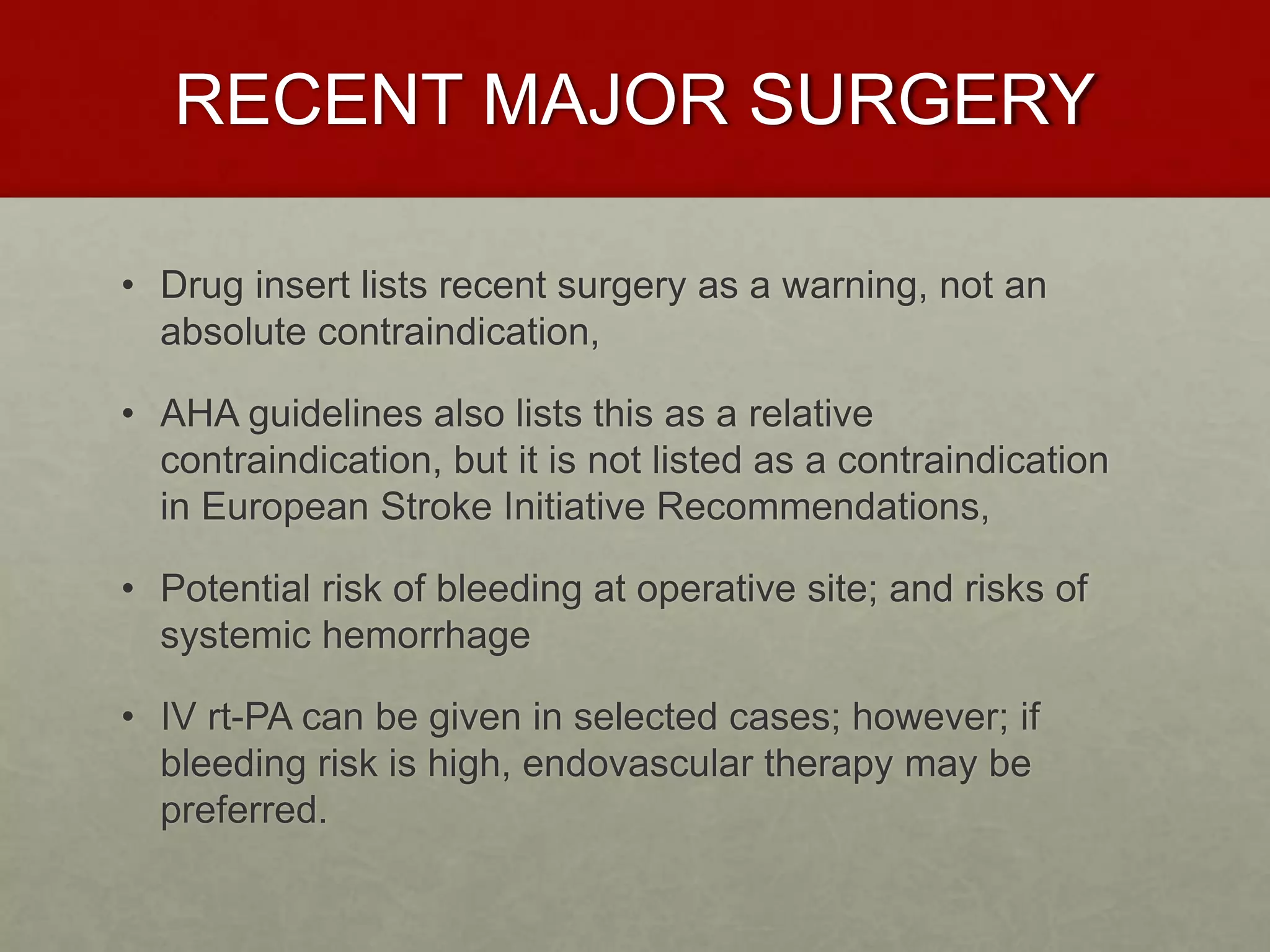 Relative Contraindications for Thrombolysis in Acute Ischemic Stroke | PPTX