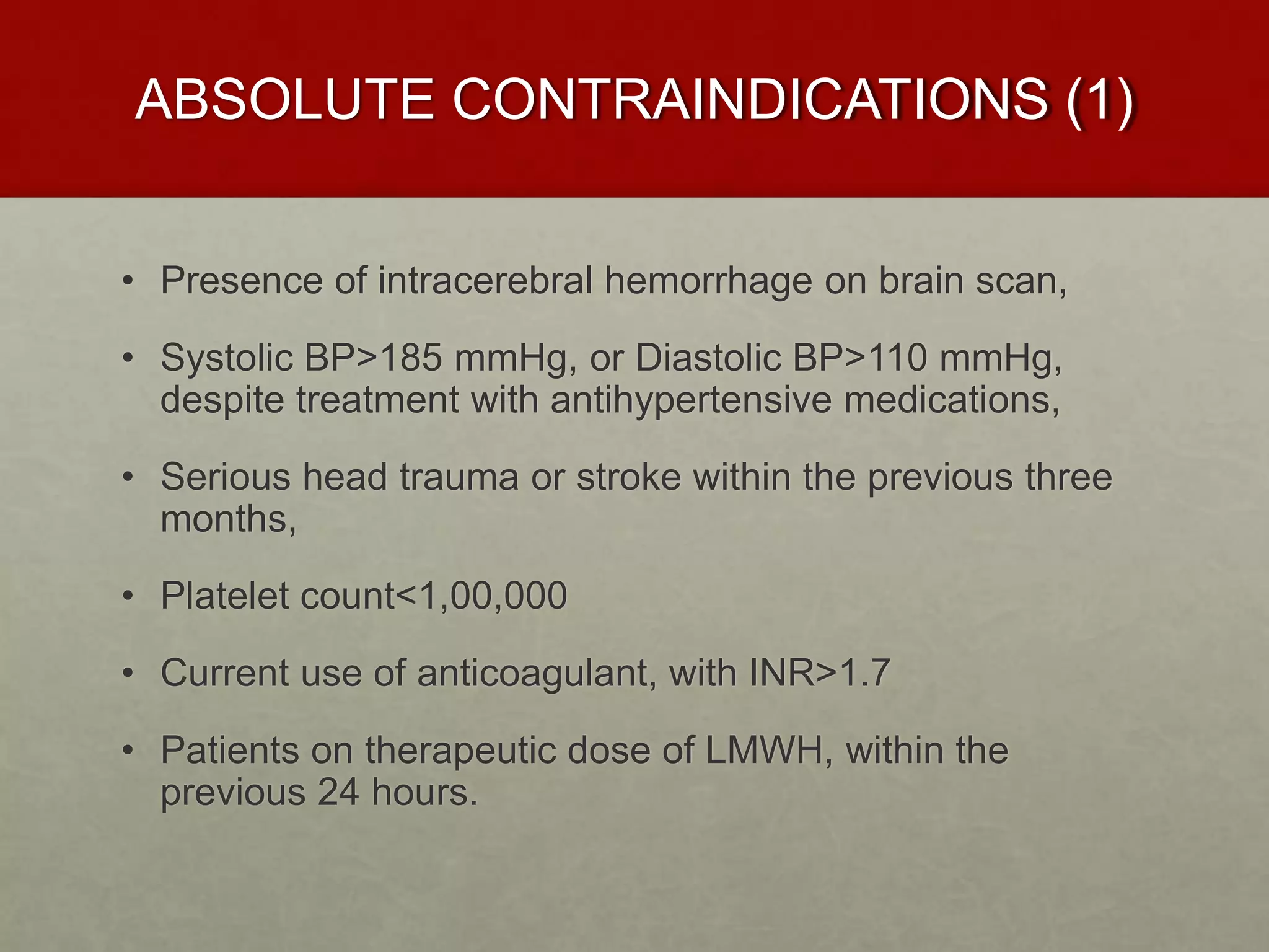 Relative Contraindications for Thrombolysis in Acute Ischemic Stroke | PPTX