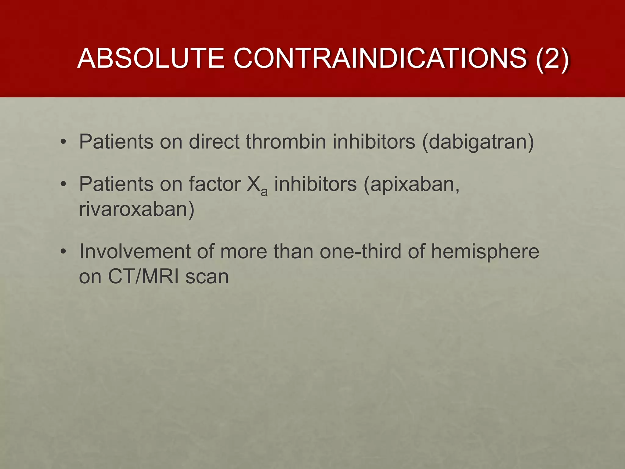 Relative Contraindications for Thrombolysis in Acute Ischemic Stroke | PPTX