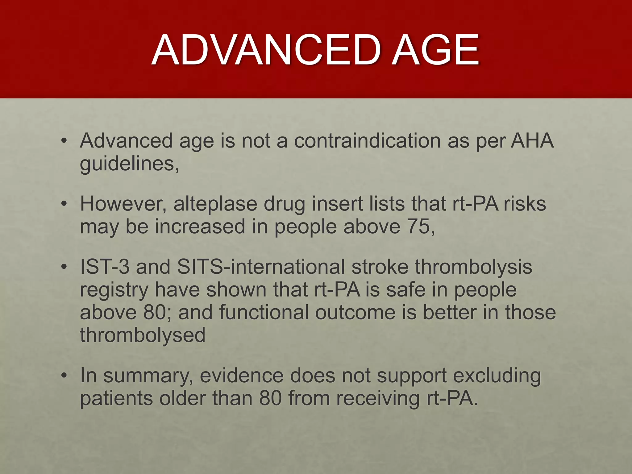 Relative Contraindications for Thrombolysis in Acute Ischemic Stroke | PPTX