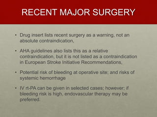 Relative Contraindications for Thrombolysis in Acute Ischemic Stroke | PPTX