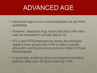 Relative Contraindications for Thrombolysis in Acute Ischemic Stroke | PPTX