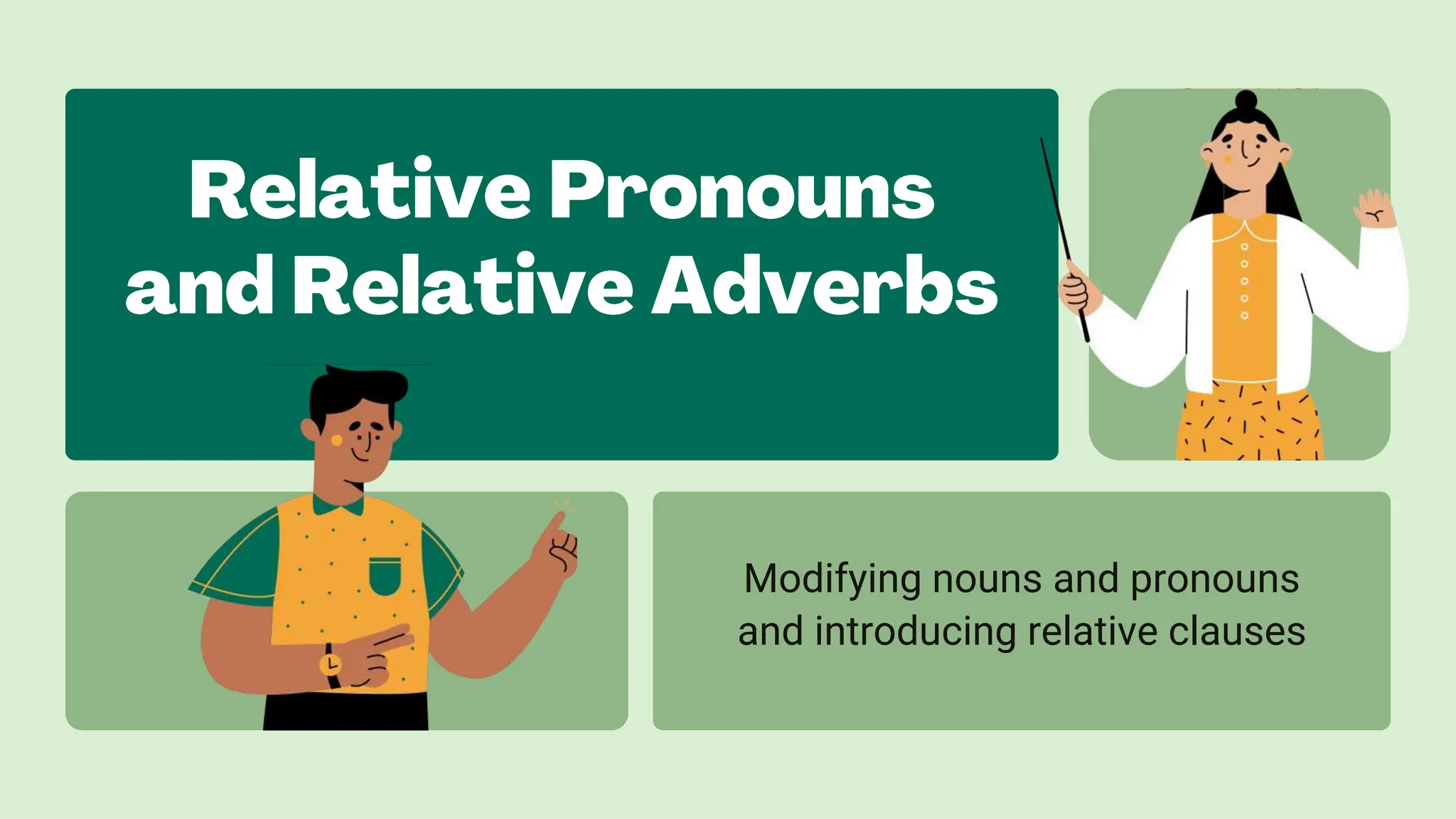 Relative Pronouns and Relative Adverbs Education Presentation in Green ...