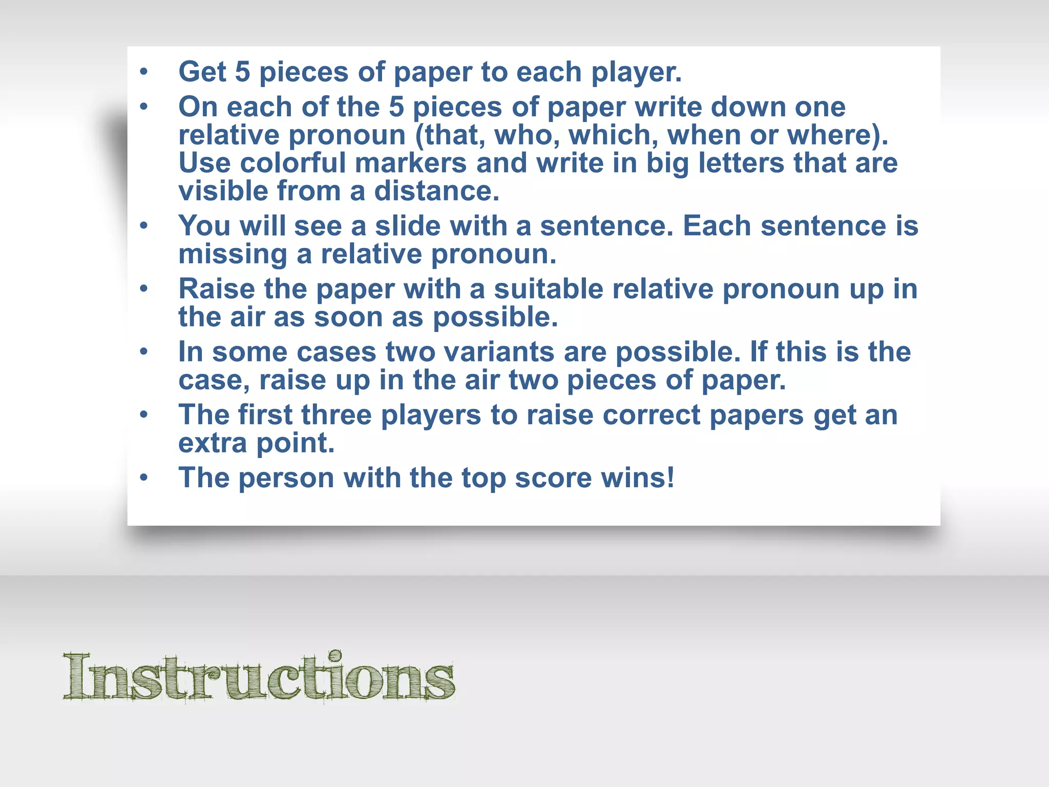Relative Pronouns Game With Instructions | PDF