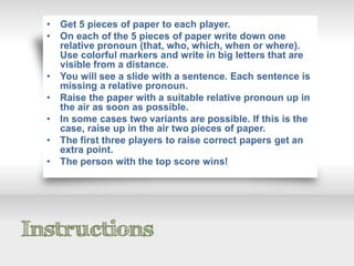 Relative Pronouns Game With Instructions | PDF