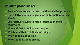 Relative pronouns pptx Fifth Grade and review | PPTX