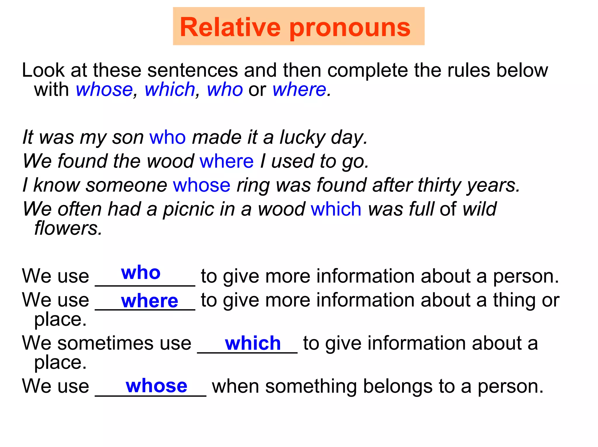 Relative Pronouns Relative Clauses | PPT