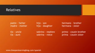 Spanish vocabulary: Relatives | PPTX