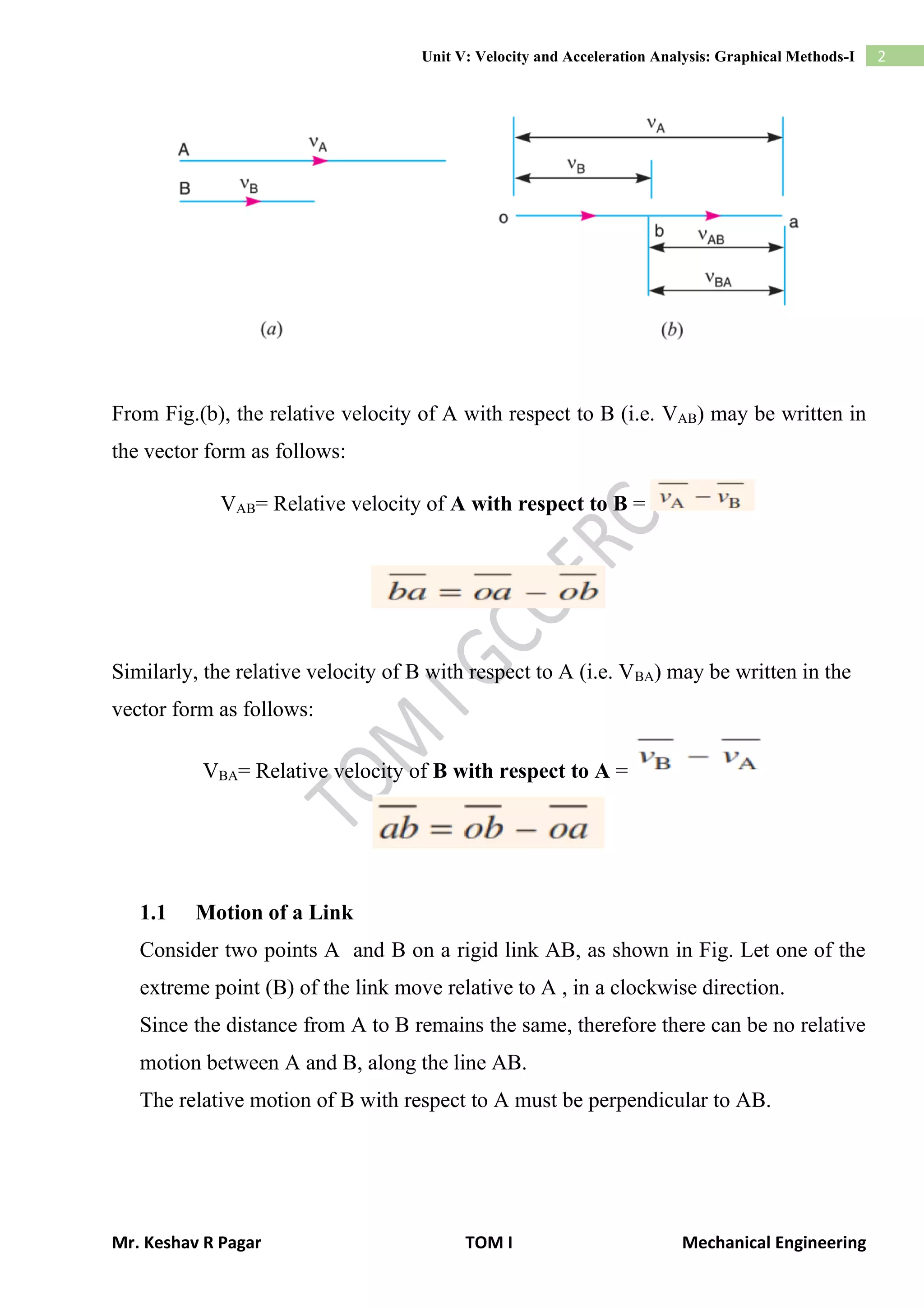 Relative velocity method, velocity & acceleration analysis of mechanism ...