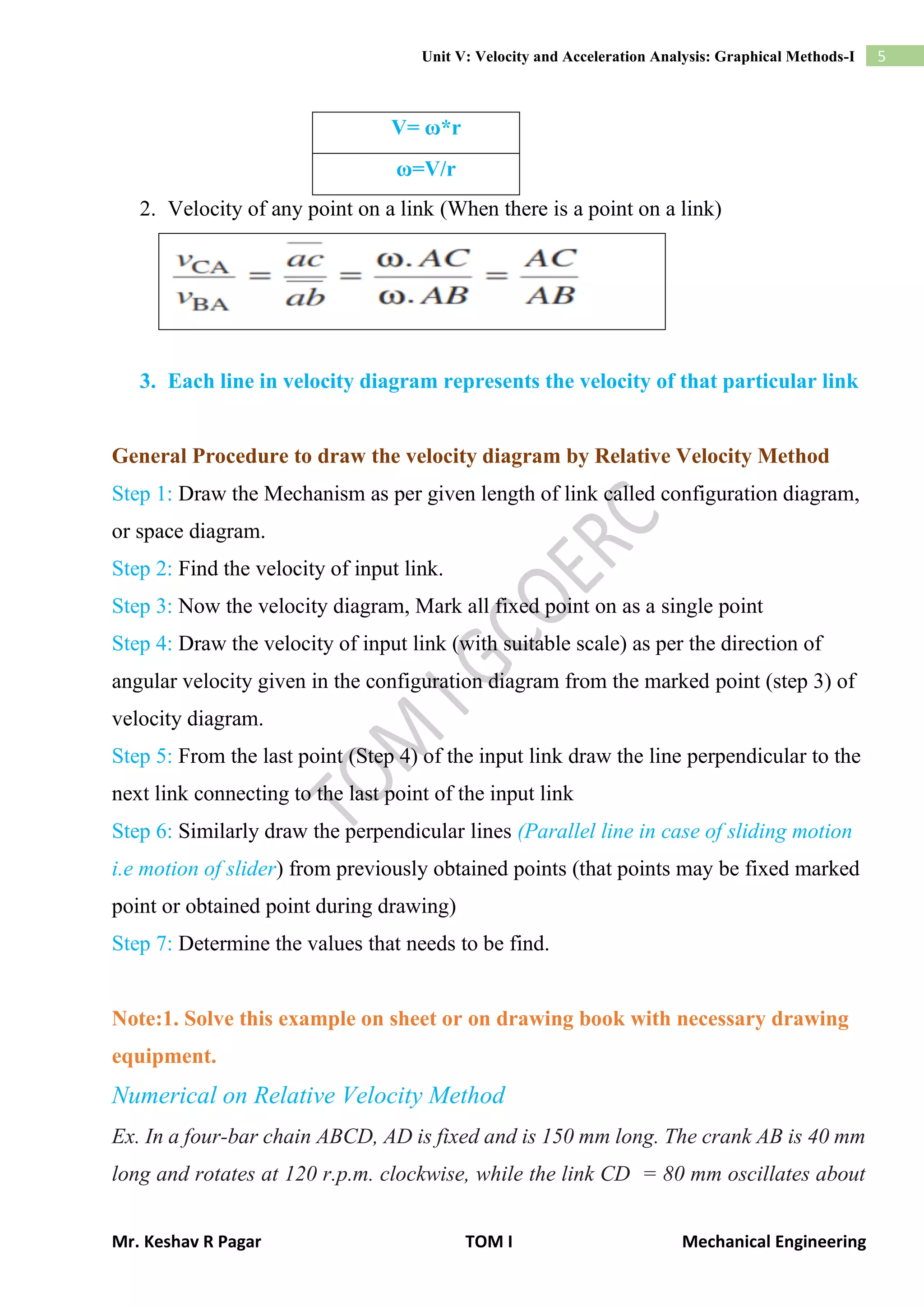 Relative velocity method, velocity & acceleration analysis of mechanism | PDF