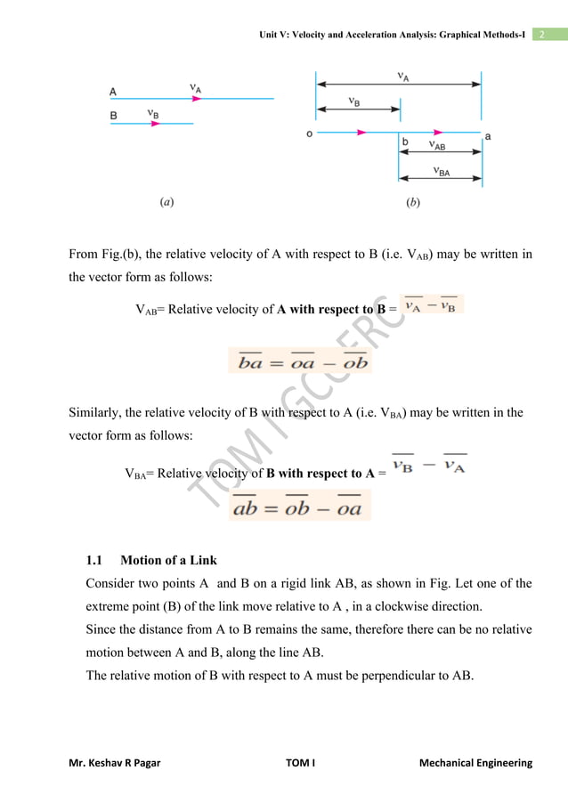 Relative velocity method, velocity & acceleration analysis of mechanism | PDF