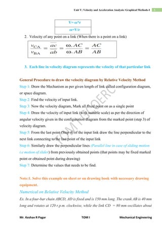 Relative velocity method, velocity & acceleration analysis of mechanism | PDF