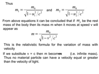 Special Theory Of Relativity Formula