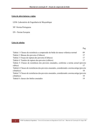 Relatorio de ensaio de compressao do betao | PDF