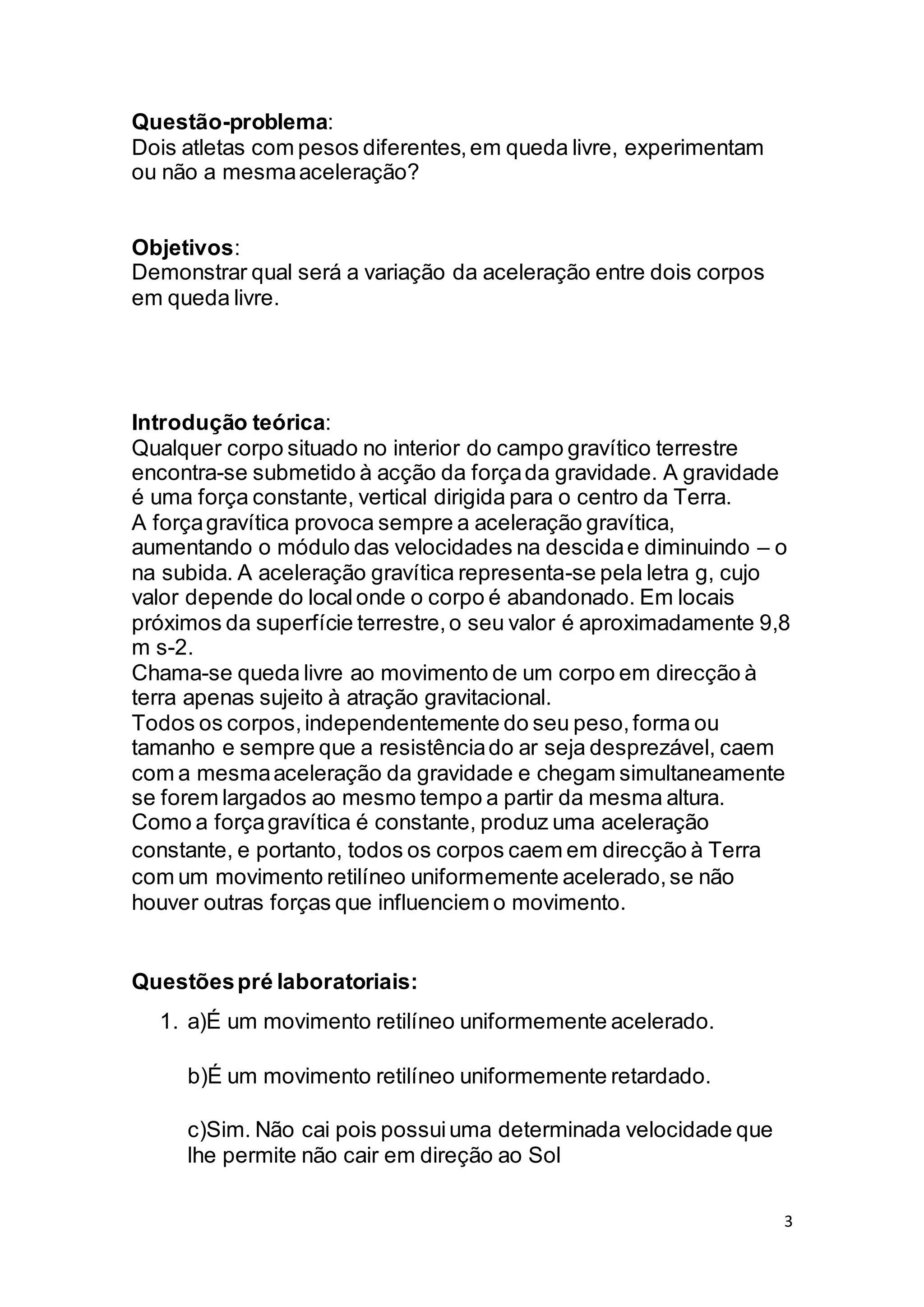 Relatorio fisica ou quimica queda livre | PDF