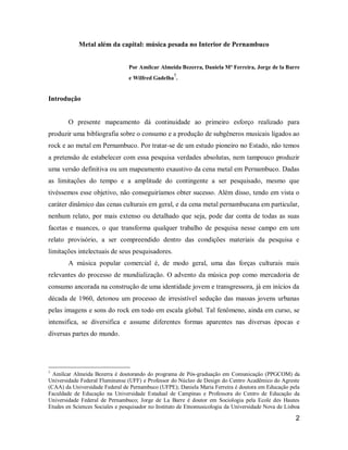Metal além da capital: música pesada no Interior de Pernambuco | PDF