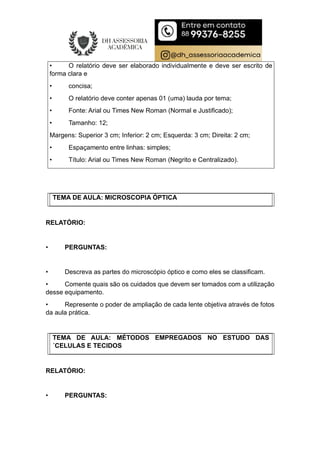 RELATÓRIO DE AULAS PRÁTICAS- Bases da biologia celular, molecular e ...
