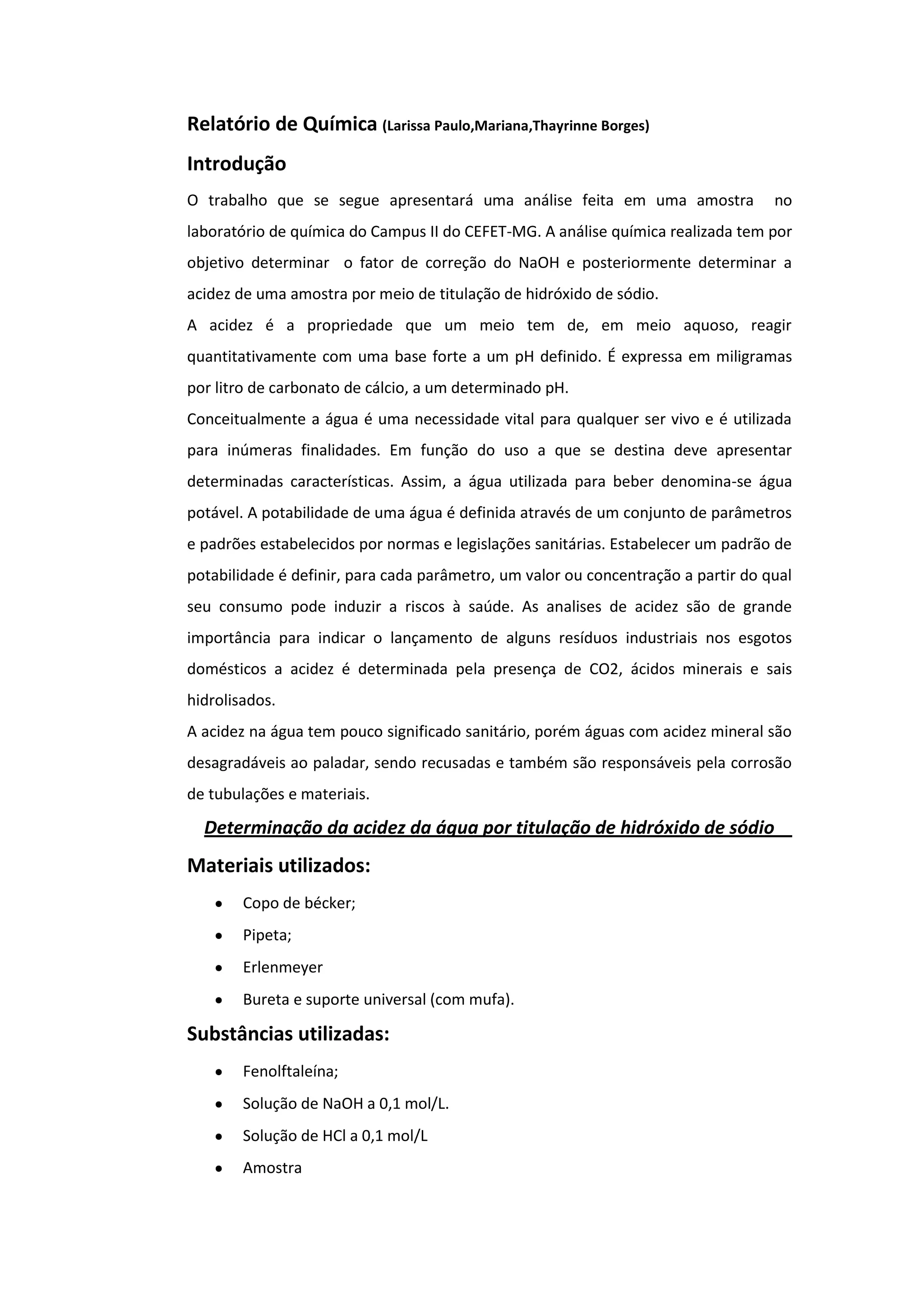 Relatório de química | DOCX
