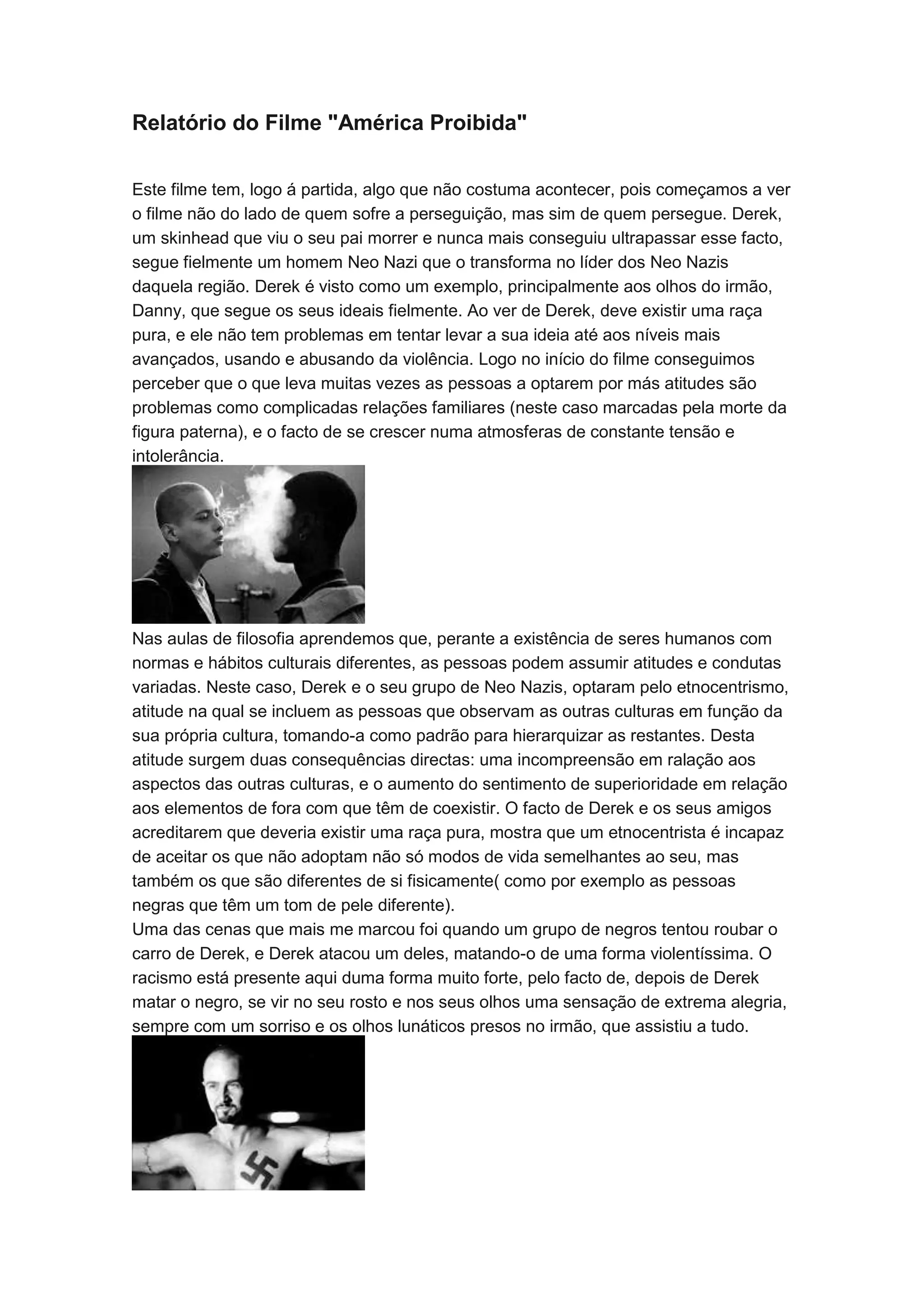 Relatório do filme de filosofia América Proibida | DOCX