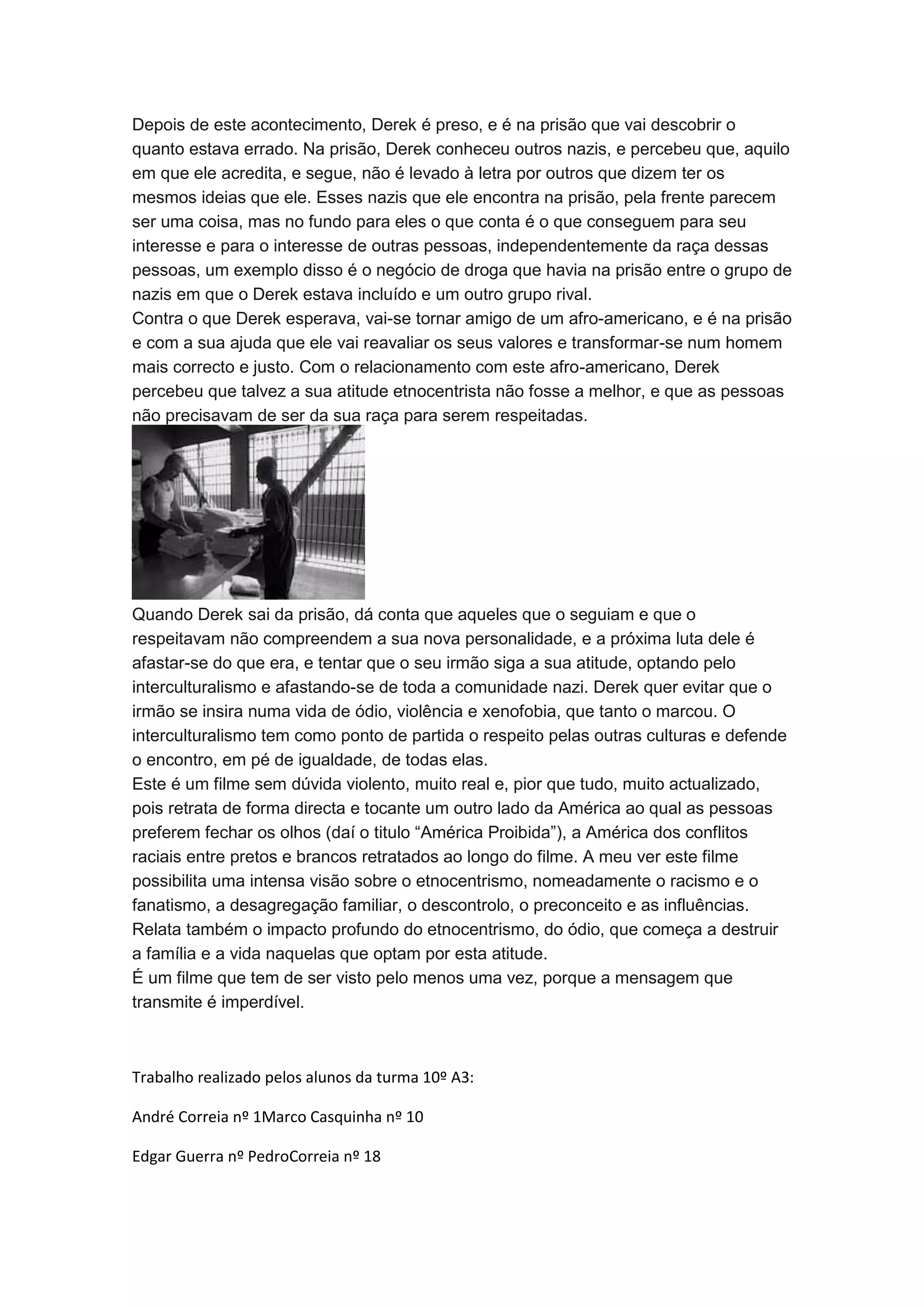 Relatório do filme de filosofia América Proibida | DOCX