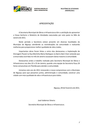 Relatório de Atividades Jan/2011 - Sec. Mun. de Obras e Infraestrutura ...